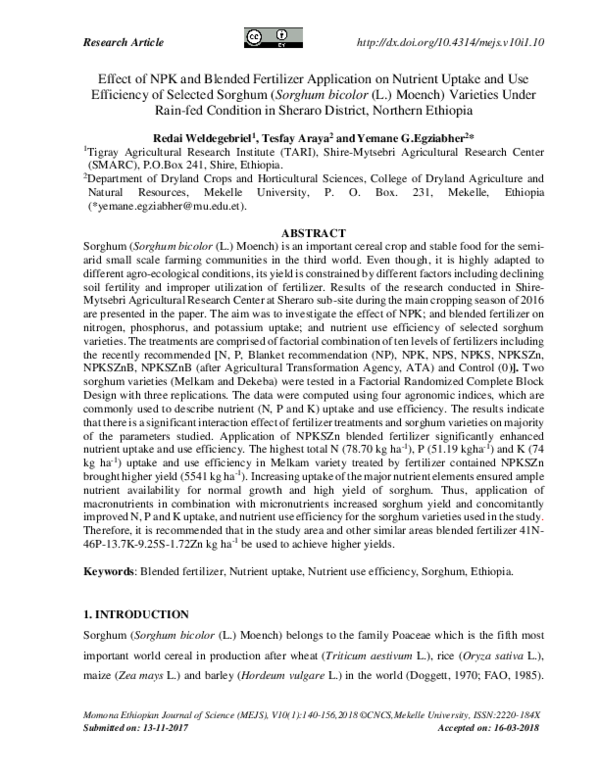Pdf Effect Of Npk And Blended Fertilizer Application On Nutrient
