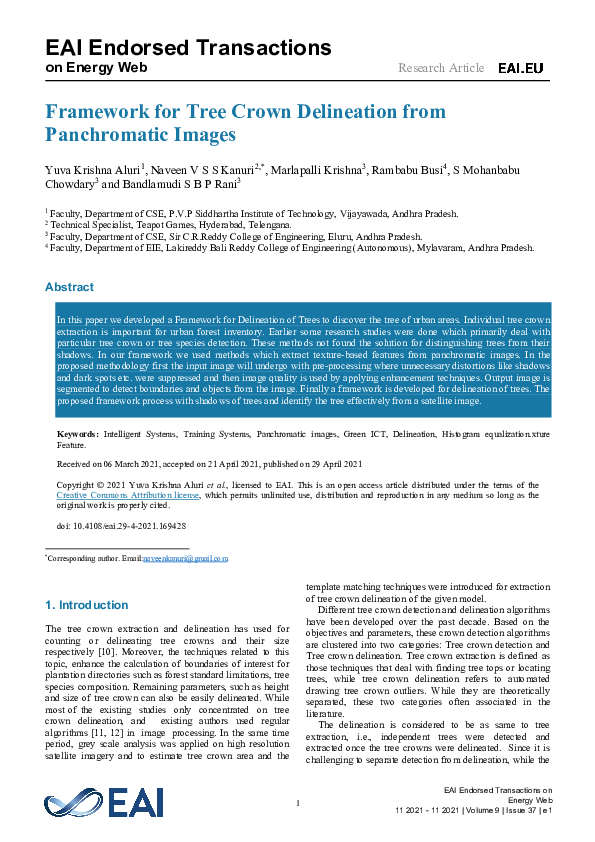 Pdf Framework For Tree Crown Delineation From Panchromatic Images