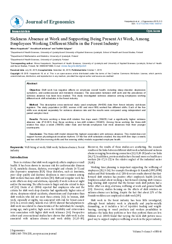 (PDF) Sickness Absence at Work and Supporting Being Present At Work ...