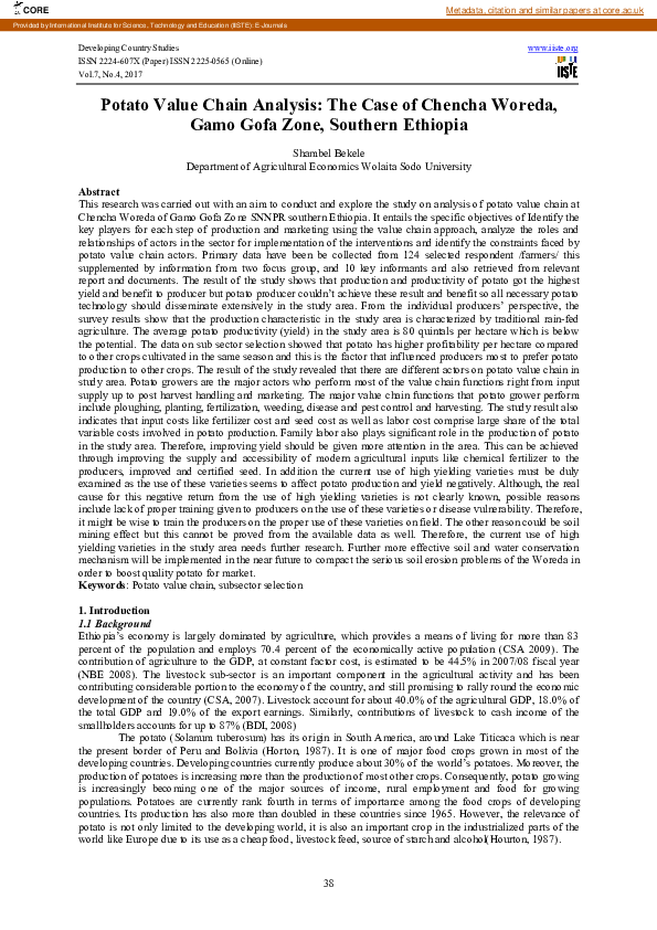 (PDF) Potato Value Chain Analysis: The Case of Chencha Woreda, Gamo ...