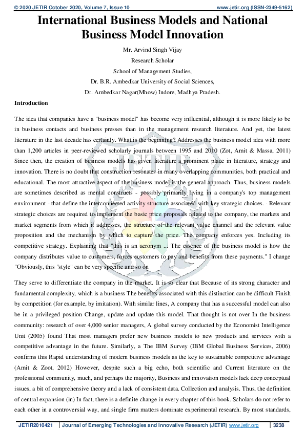 (PDF) International Business Models and National Business Model Innovation