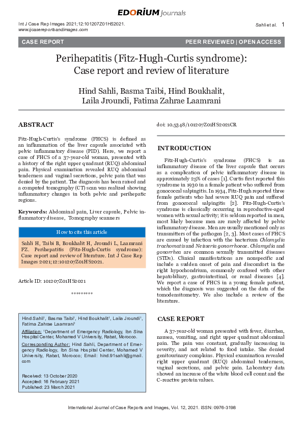 (PDF) Perihepatitis (Fitz-Hugh-Curtis syndrome): Case report and review ...