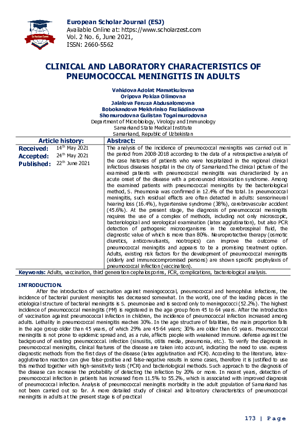 (PDF) CLINICAL AND LABORATORY CHARACTERISTICS OF PNEUMOCOCCAL ...