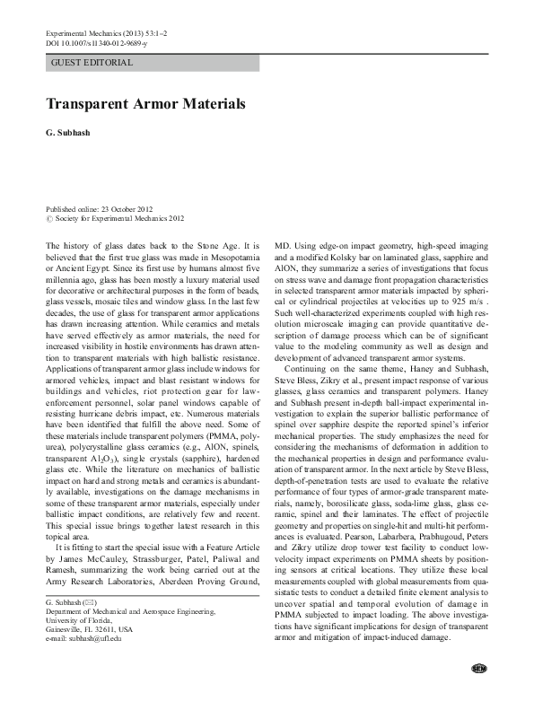 (PDF) Transparent Armor Materials