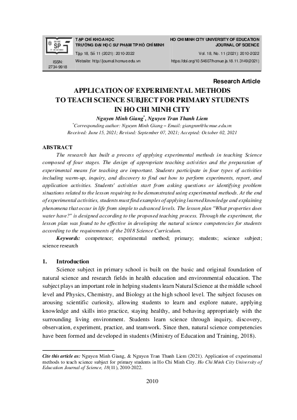 (PDF) Application of Experimental Methods to Teach Science Subject for ...