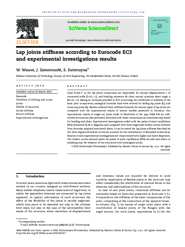 (PDF) Lap joints stiffness according to Eurocode EC3 and experimental ...