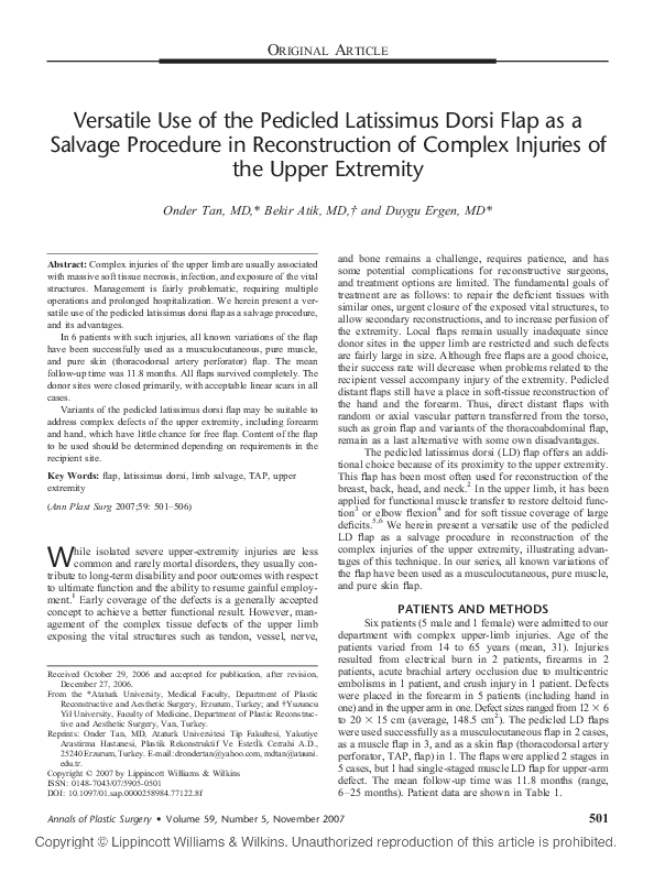 (PDF) Versatile Use of the Pedicled Latissimus Dorsi Flap as a Salvage ...