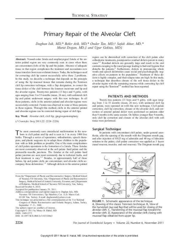 (PDF) Primary Repair of the Alveolar Cleft