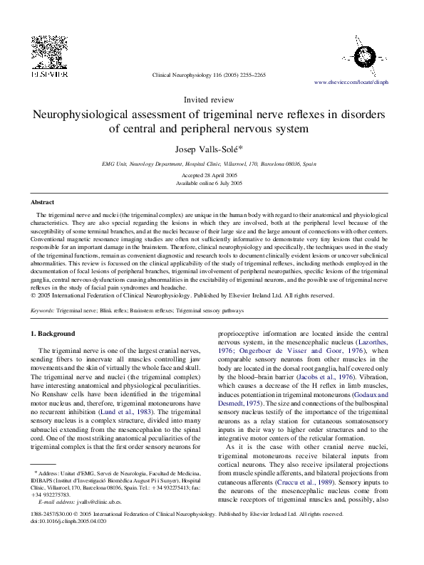 (PDF) Neurophysiological assessment of trigeminal nerve reflexes in disorders of central and ...