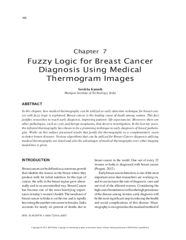 (PDF) Fuzzy Logic for Breast Cancer Diagnosis Using Medical Thermogram Images | Surekha Kamath ...
