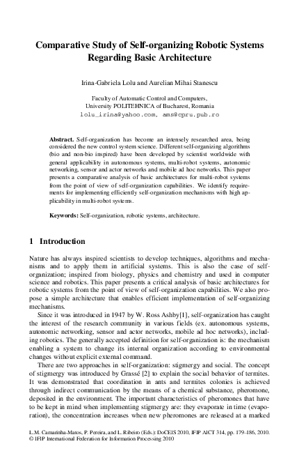 (PDF) Comparative Study of Self-organizing Robotic Systems Regarding ...