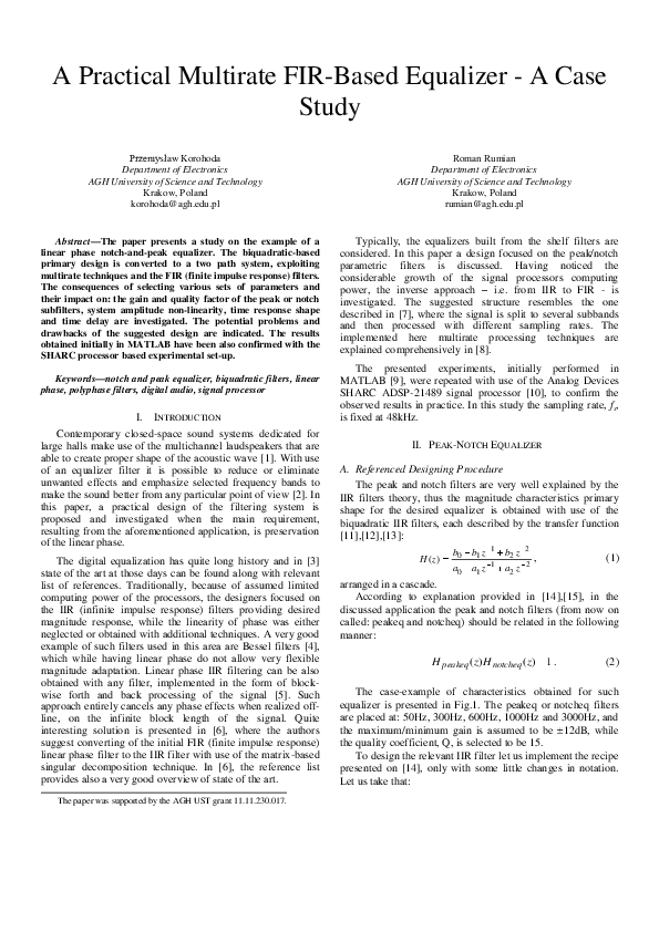 (PDF) A Practical Multirate FIR-Based Equalizer - A Case Study