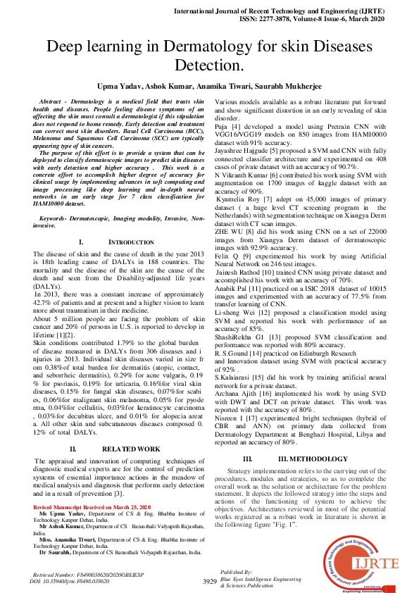 Pdf Deep Learning In Dermatology For Skin Diseases Detection Upma Yadav