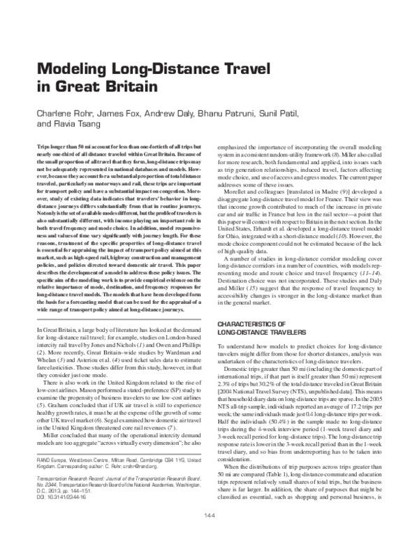 (PDF) Modeling Long-Distance Travel in Great Britain