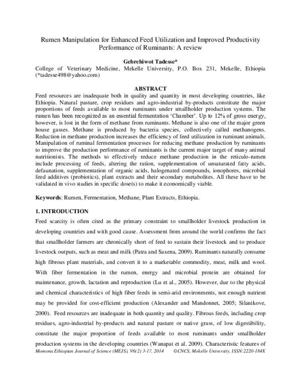 (PDF) Rumen Manipulation for Enhanced Feed Utilization and Improved Productivity Performance of ...