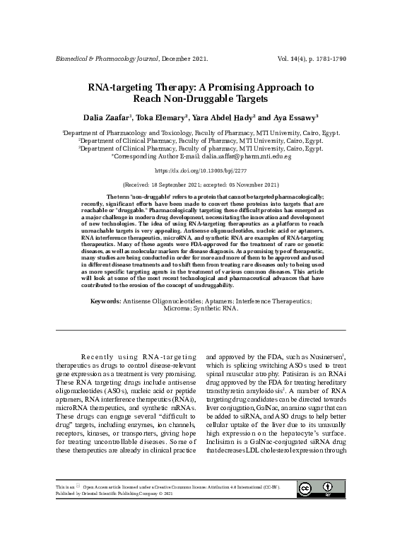 (PDF) RNA-targeting Therapy: A Promising Approach to Reach Non ...