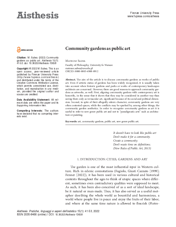 (PDF) Community gardens as public art