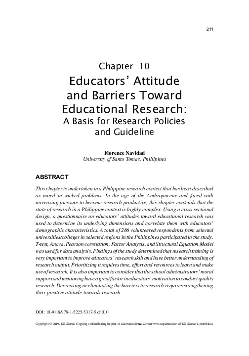 (PDF) Educators' Attitude and Barriers Toward Educational Research
