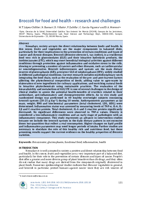 (PDF) Broccoli for food and health – research and challenges
