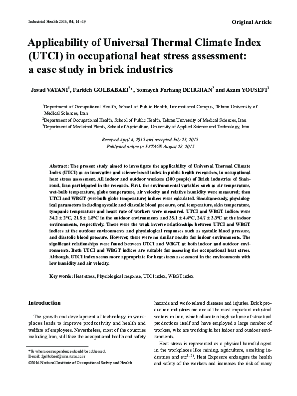 (PDF) Applicability of Universal Thermal Climate Index (UTCI) in ...