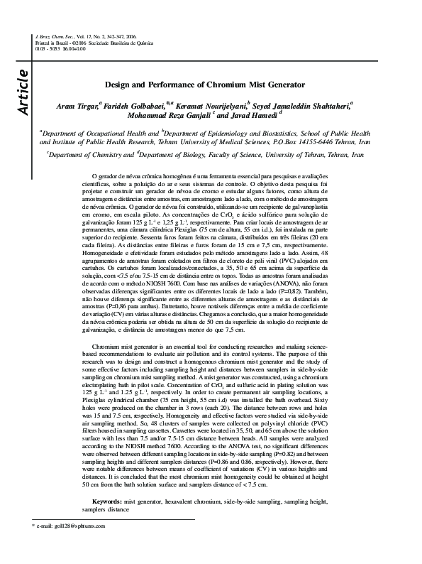 (PDF) Design and performance of chromium mist generator