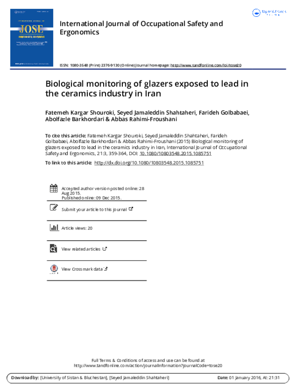 (PDF) Biological monitoring of glazers exposed to lead in the ceramics ...