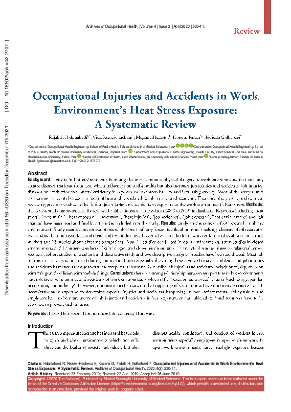 (PDF) Occupational Injuries and Accidents in Work Environment’s Heat ...