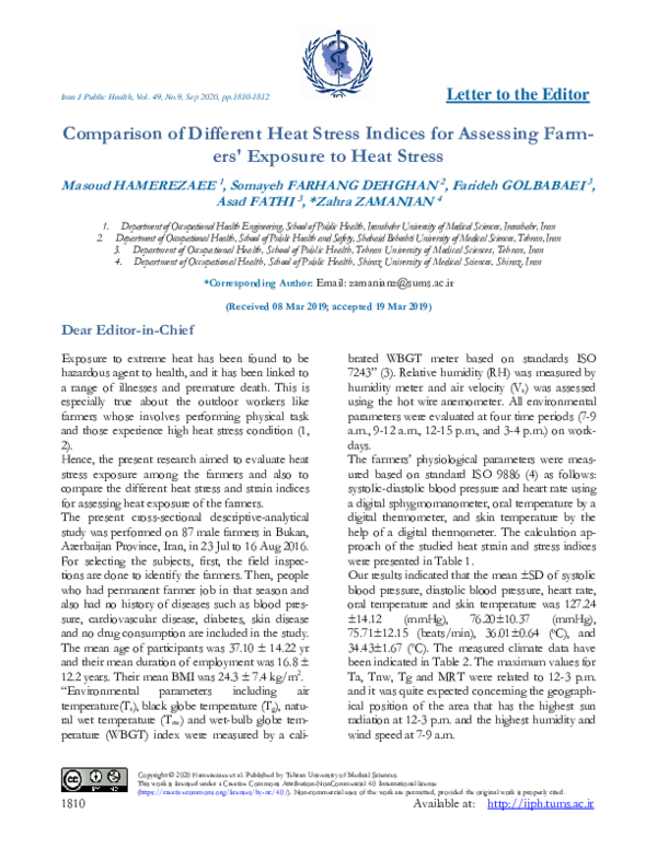 (PDF) Comparison of Different Heat Stress Indices for Assessing Farmers ...