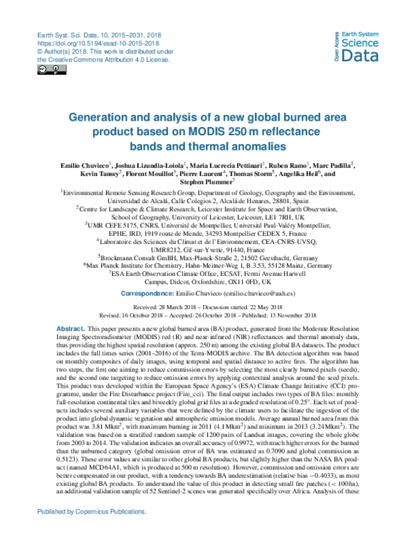 (PDF) Generation and analysis of a new global burned area product based ...