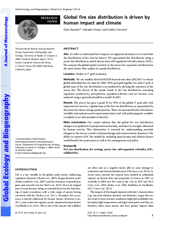 (PDF) Global fire size distribution is driven by human impact and climate