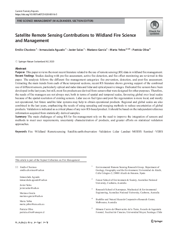 Pdf Satellite Remote Sensing Contributions To Wildland Fire Science And Management