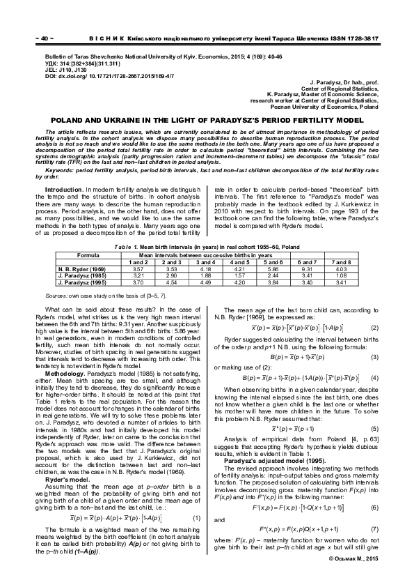 (PDF) Poland and Ukraine in the Light of Paradysz's Period Fertility Model