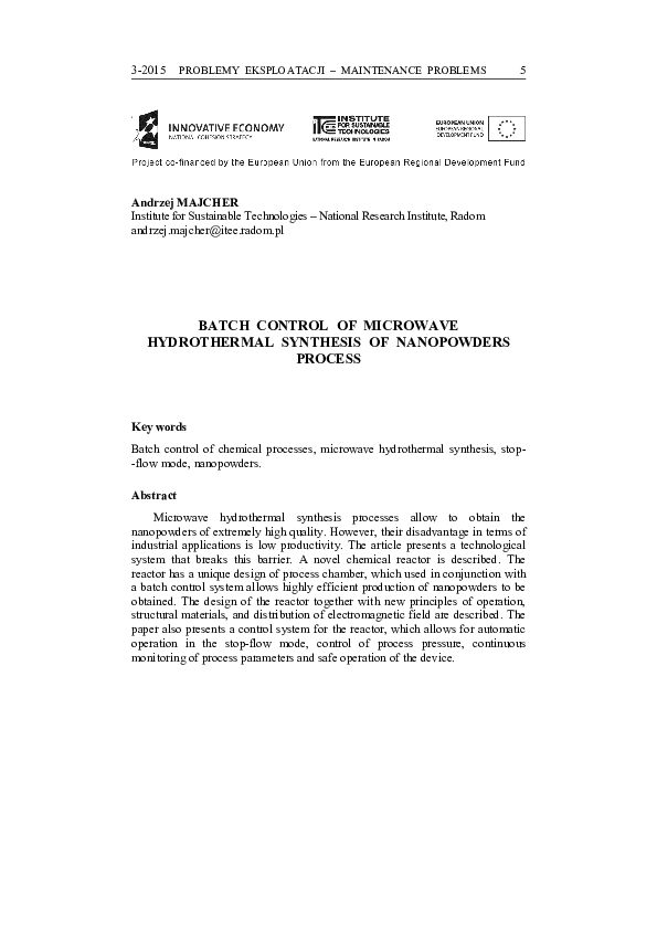 (PDF) Batch control of microwave hydrothermal synthesis of nanopowders ...