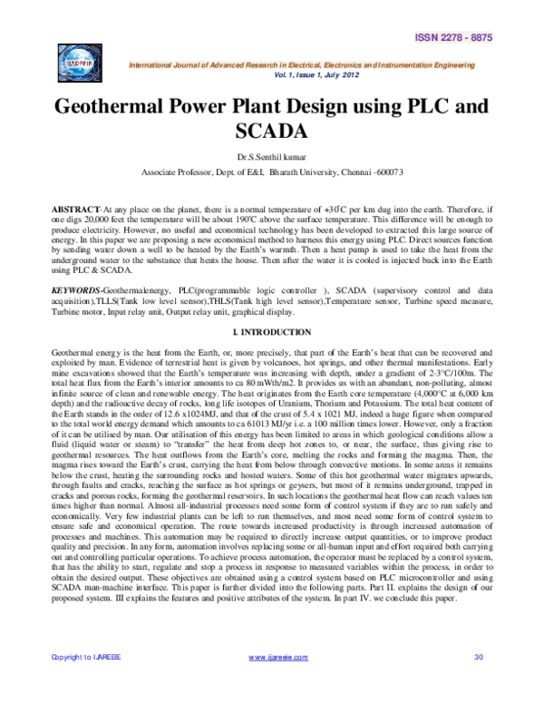 Pdf Geothermal Power Plant Design Using Plc Andscada