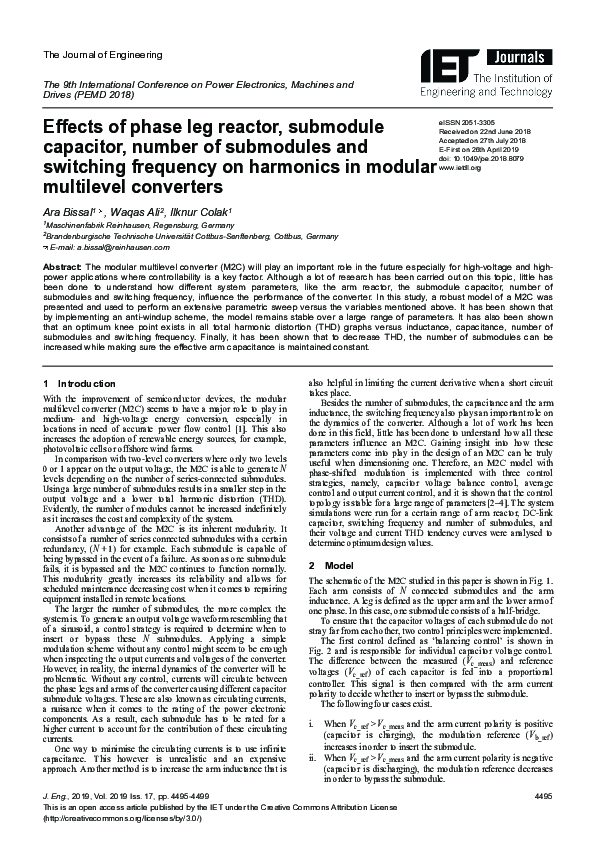 (PDF) Effects of phase leg reactor, submodule capacitor, number of ...