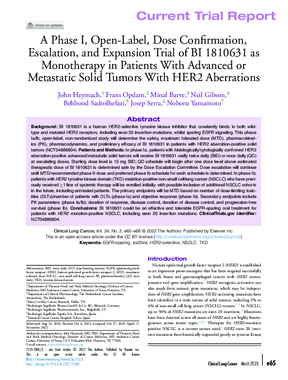 (PDF) A Phase I, Open-Label, Dose Confirmation, Escalation, and Expansion Trial of BI 1810631 as ...