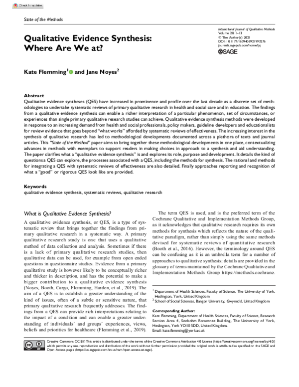 (PDF) Qualitative Evidence Synthesis: Where Are We at?
