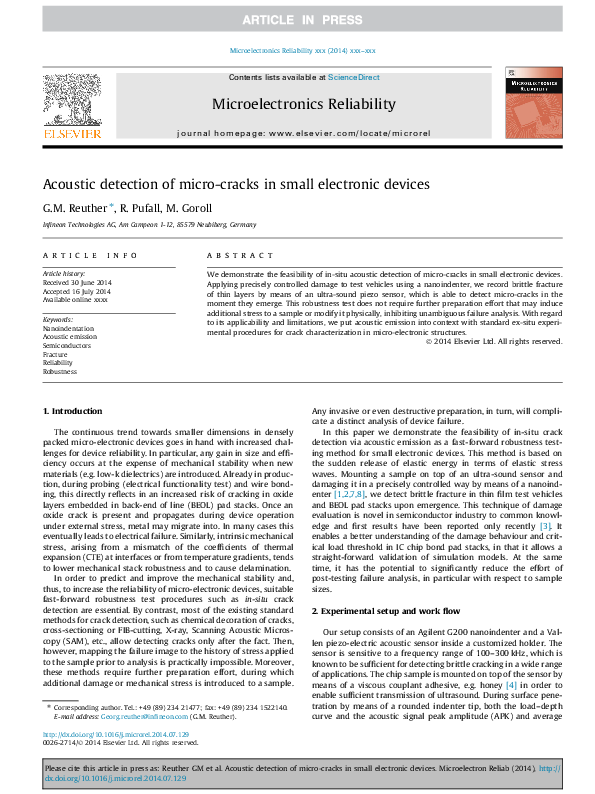 (PDF) Acoustic detection of micro-cracks in small electronic devices