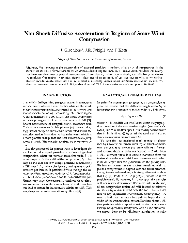 (PDF) Non-shock diffusive acceleration in regions of solar-wind compression