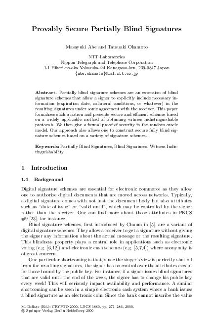 (PDF) Provably Secure Partially Blind Signatures