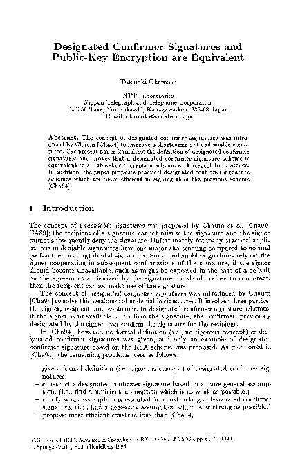 (PDF) Designated Confirmer Signatures and Public-Key Encryption are ...
