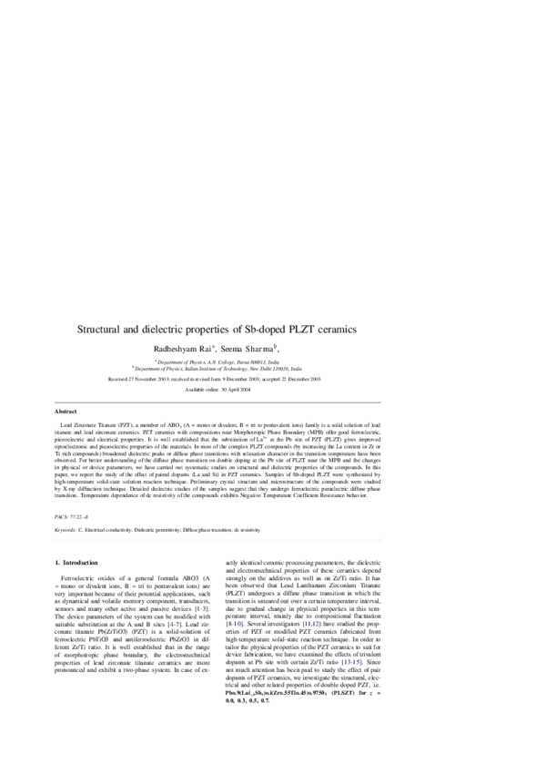 (PDF) Structural and dielectric properties of Sb-doped PLZT ceramics