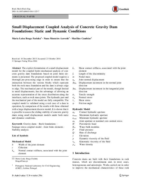 (PDF) Small Displacement Coupled Analysis of Concrete Gravity Dam Foundations: Static and ...