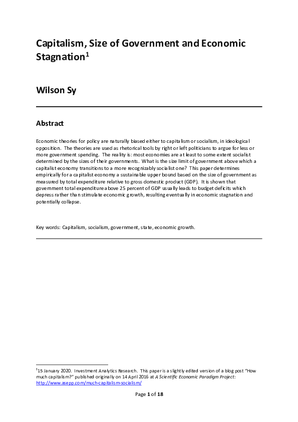 (PDF) Capitalism, Size of Government and Economic Stagnation