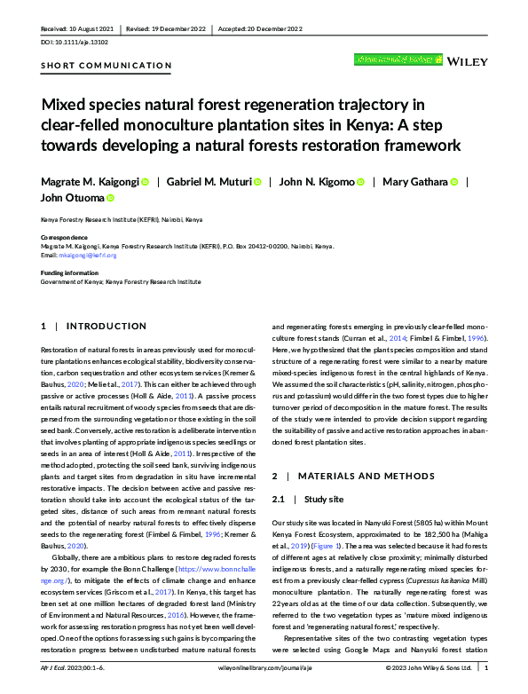(PDF) Mixed species natural forest regeneration trajectory in clear ...