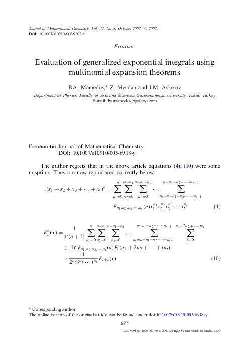 (PDF) Evaluation of generalized exponential integrals using multinomial expansion theorems