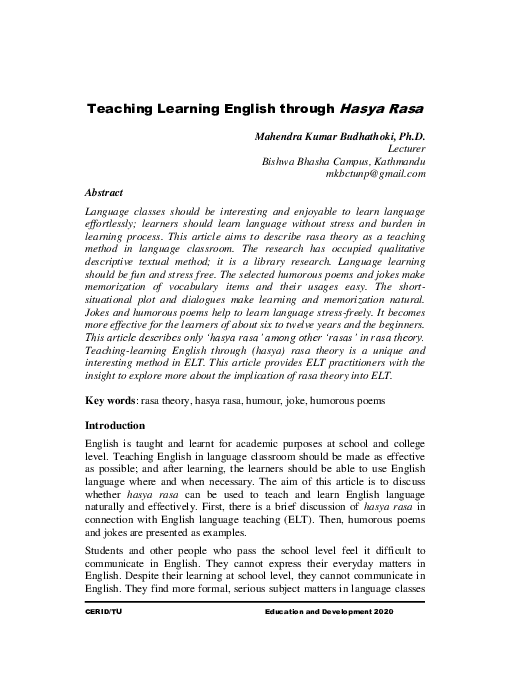 (PDF) Teaching Learning English through Hasya Rasa