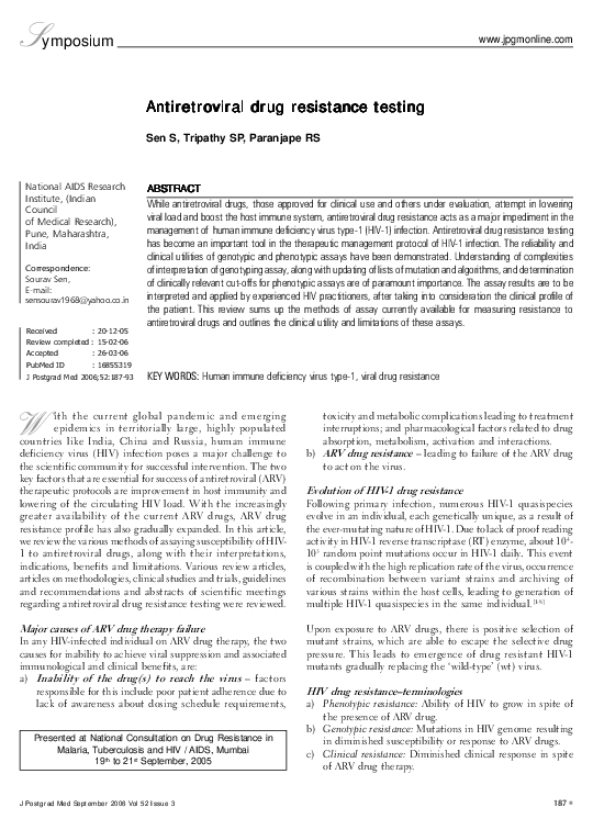 (PDF) Antiretroviral drug resistance testing | Srikanth Tripathy ...