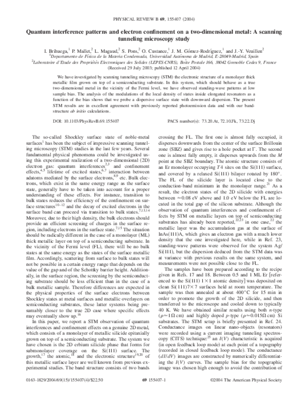 (PDF) Quantum interference patterns and electron confinement on a two-dimensional metal: A ...
