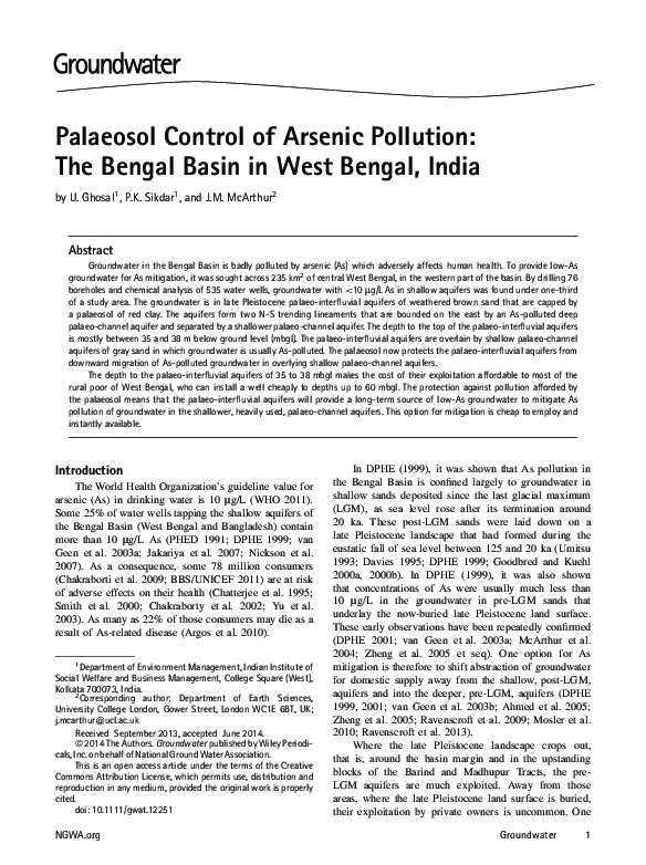 (PDF) Palaeosol Control of Arsenic Pollution: The Bengal Basin in West ...
